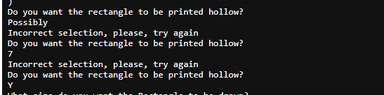 For this code for a rectangle I want to use Y or N | Chegg.com