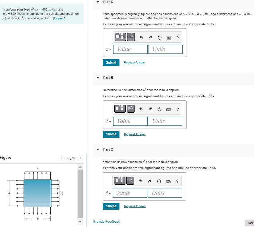 Solved A uniform edge load of w1=480lb/in. and w2=380lb/in. | Chegg.com