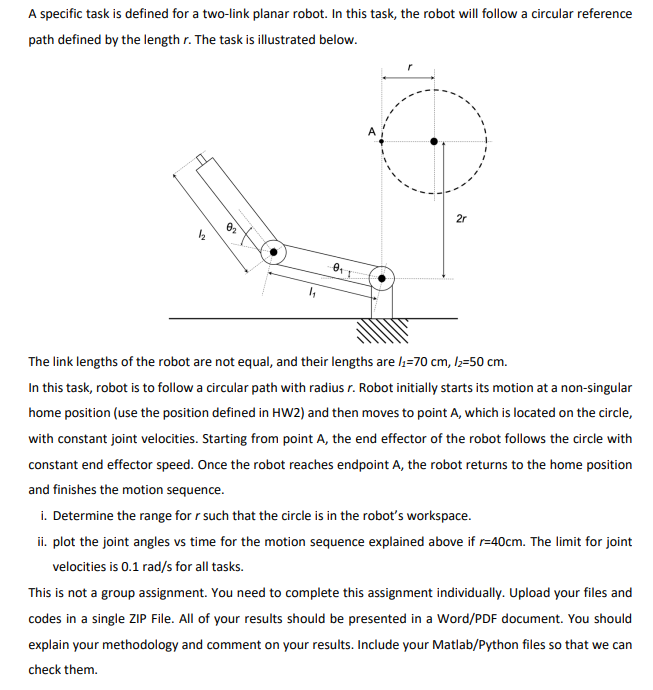 Solved A specific task is defined for a two-link planar | Chegg.com