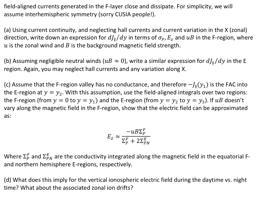 2. F-region Dynamo: In class, we discussed a diagram | Chegg.com