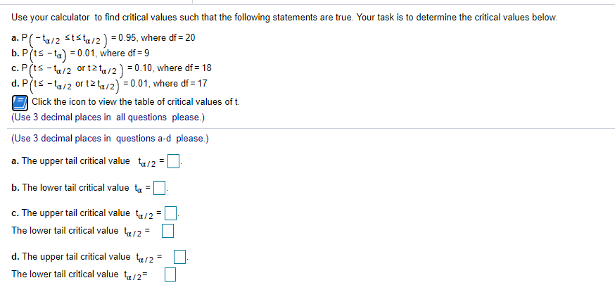 Solved Use Your Calculator To Find Critical Values Such That
