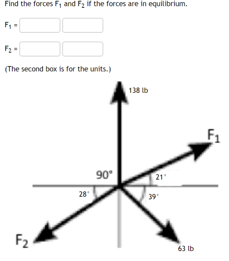 Solved Find the forces F1 and F2 if the forces are in | Chegg.com