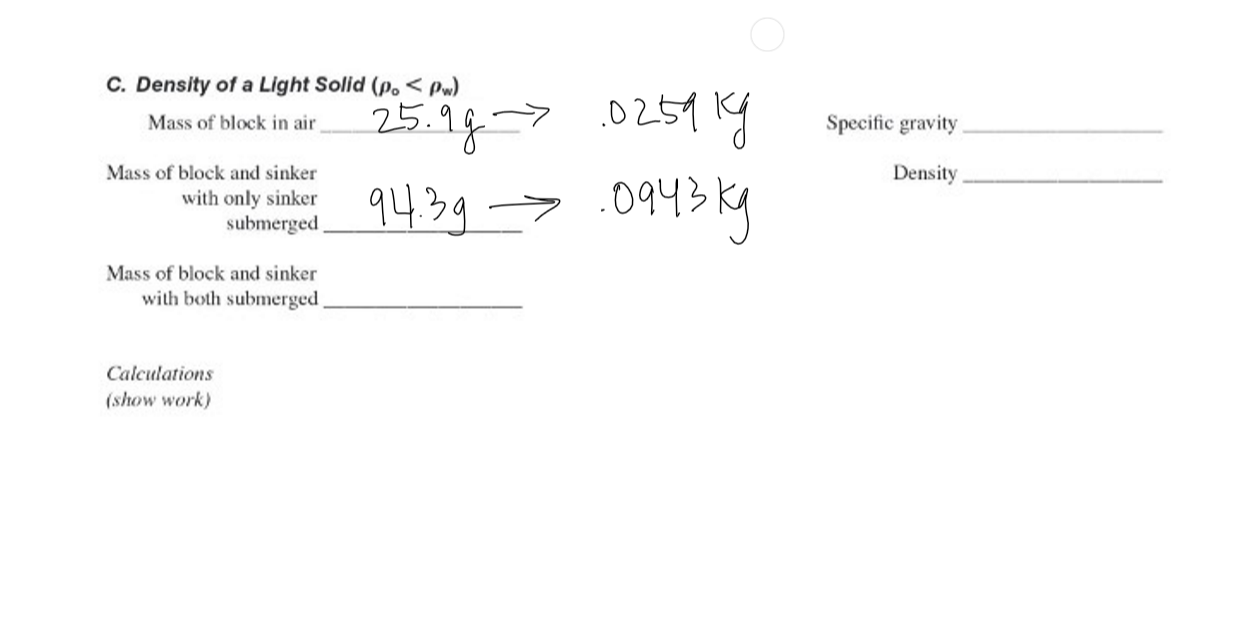 Solved C. Density of a Light Solid (p. .02 Specific gravity | Chegg.com