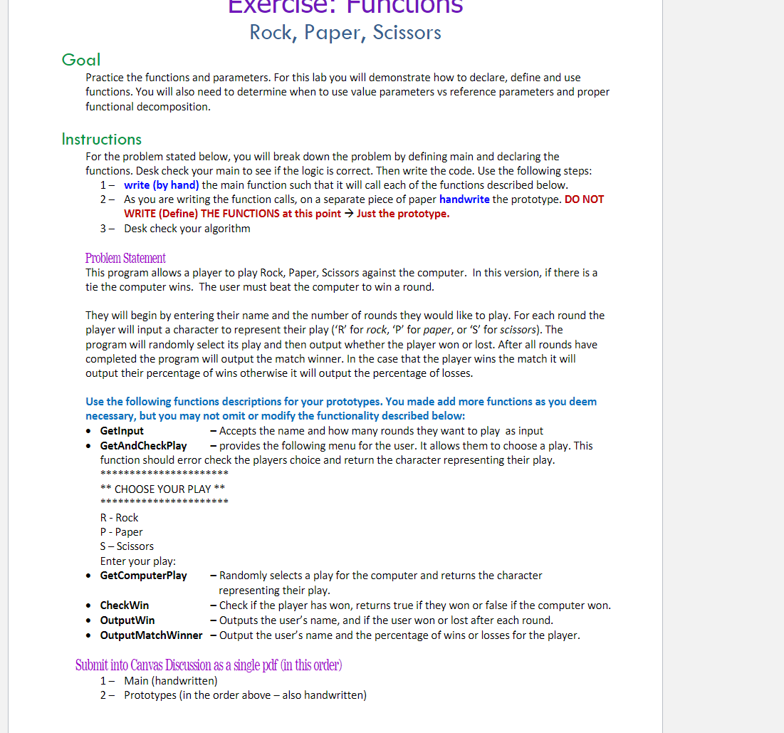 Solved Goal Practice the functions and parameters. For this | Chegg.com