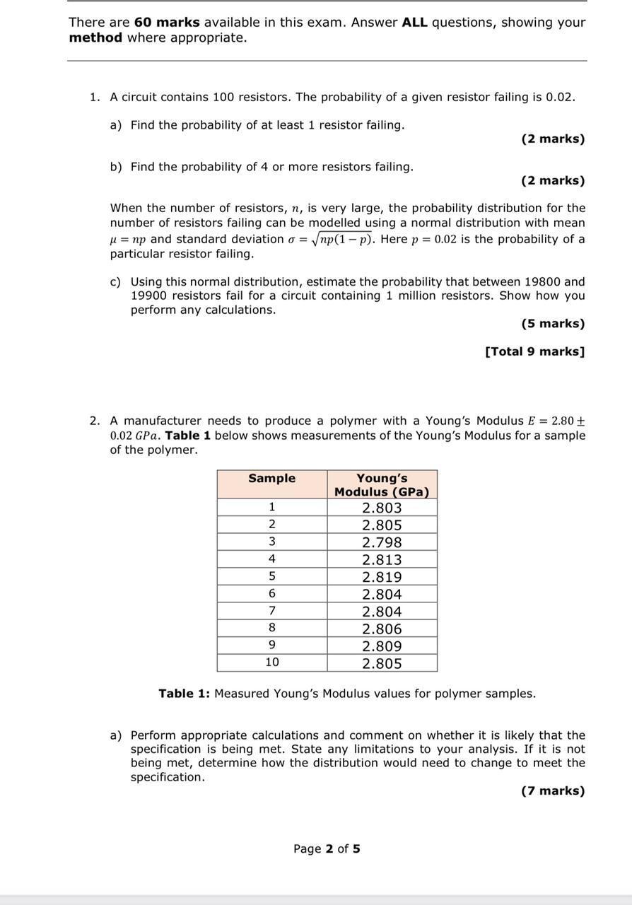 Solved There are 60 marks available in this exam. Answer ALL | Chegg.com