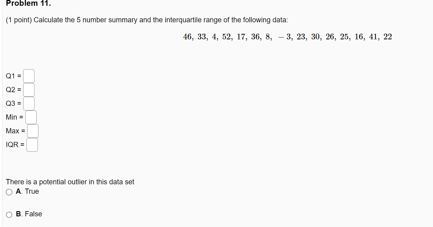 Solved (1 point) Calculate the 5 number summary and the | Chegg.com