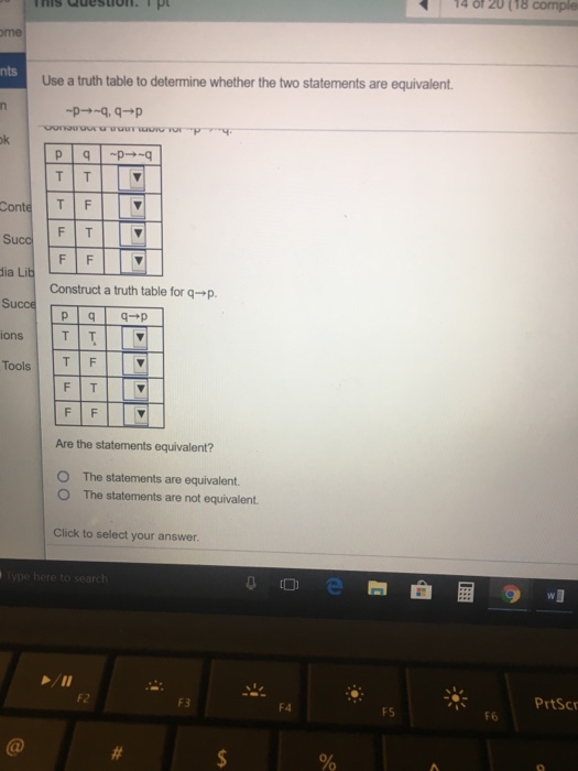 Solved nts Use a truth table to determine whether the two | Chegg.com