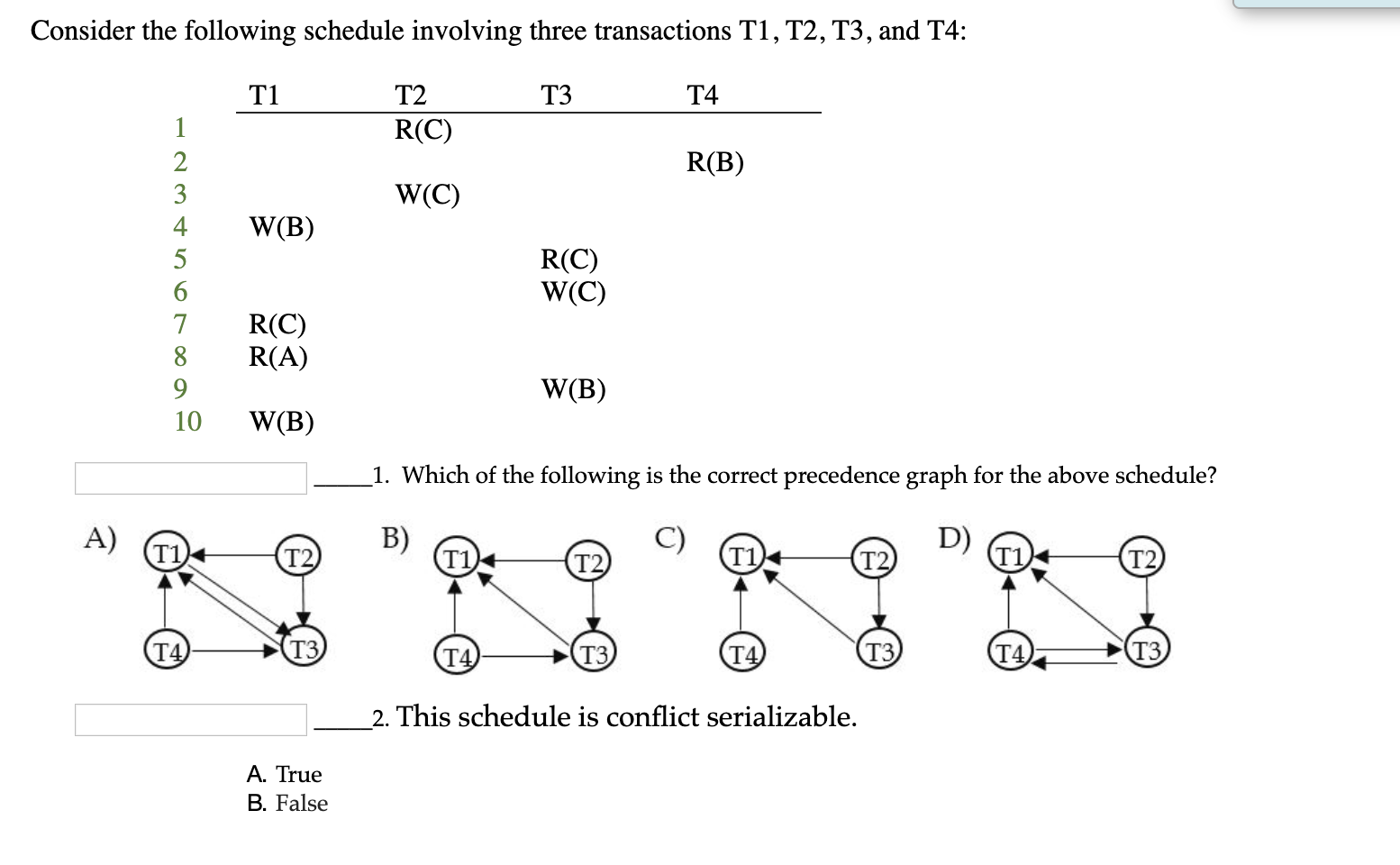 Solved Consider the following schedule involving three | Chegg.com