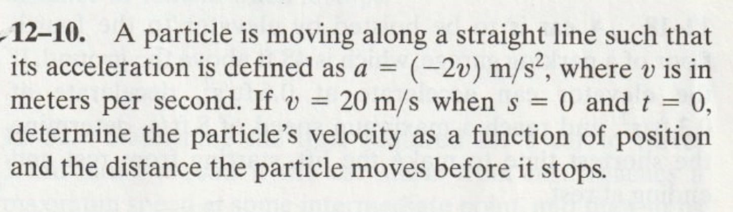 Solved 12-10. ﻿A particle is moving along a straight line | Chegg.com
