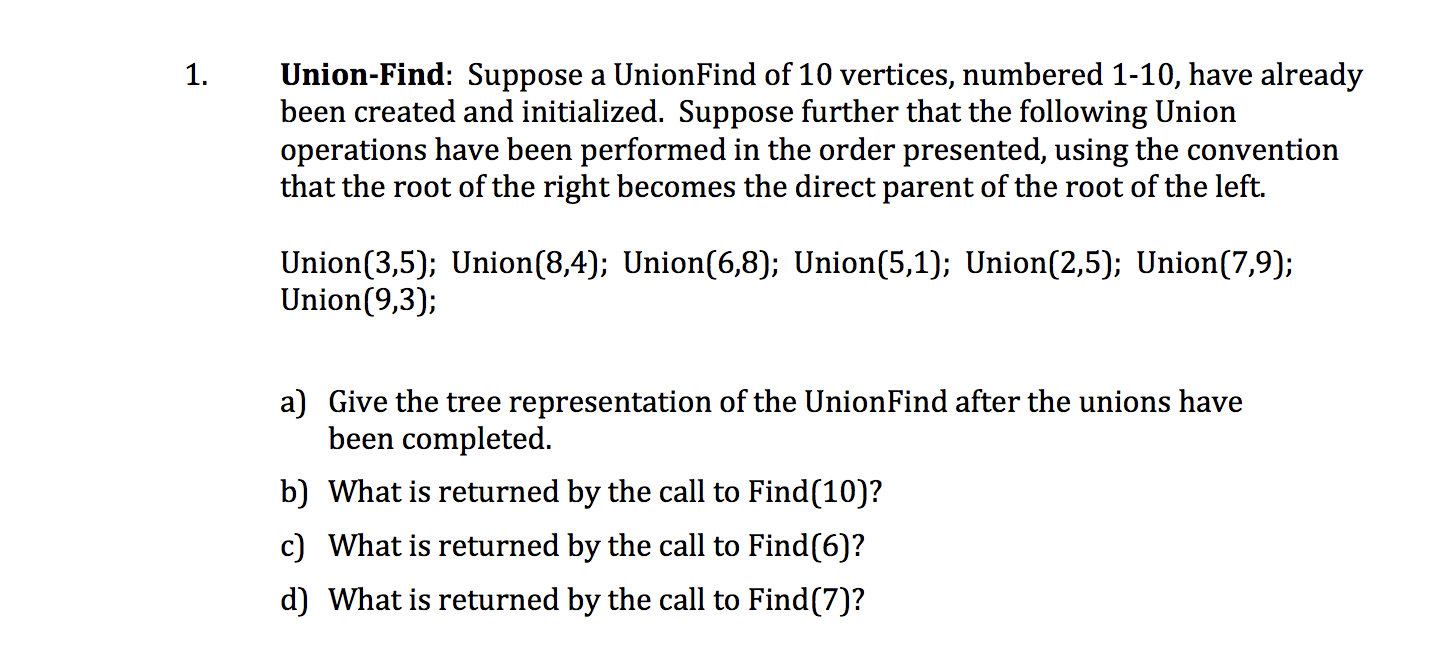 Solved Union-Find: Suppose a UnionFind of 10 vertices, | Chegg.com