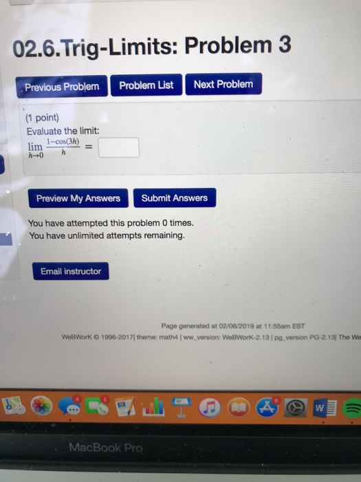 Solved 02.6.Trig-Limits: Problem 1 Previous Problem Problem | Chegg.com