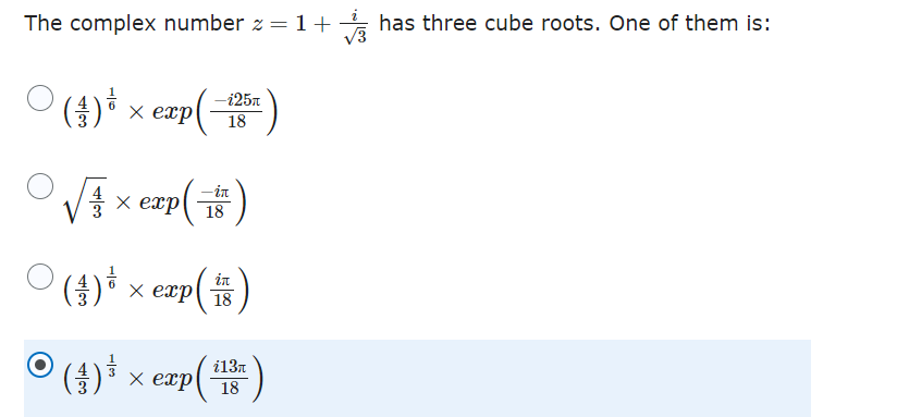 Solved The complex number z=1+3i has three cube roots. One | Chegg.com
