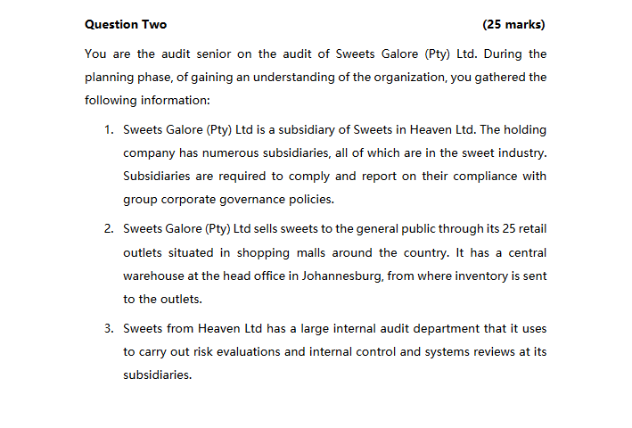 Solved Question Two (25 marks) You are the audit senior on | Chegg.com