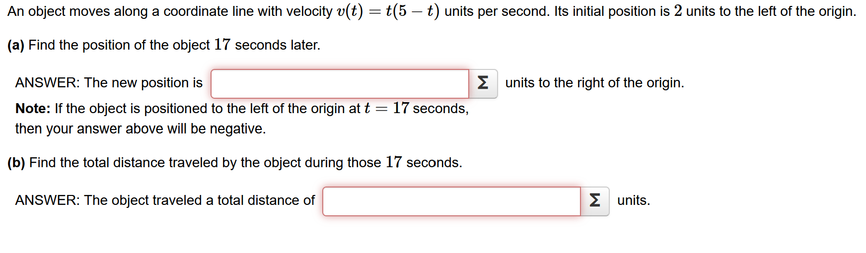 An Object Moves Along A Coordinate Line With Velocity