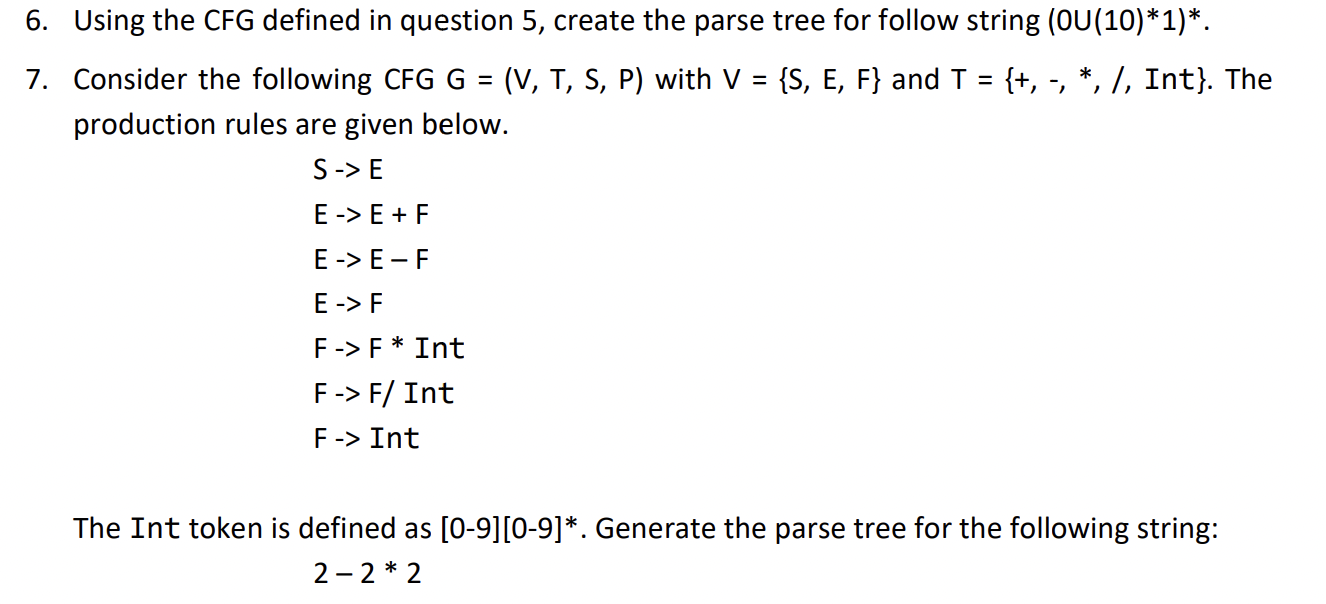 Solved 4. Give the definition of a CFG that generate the | Chegg.com