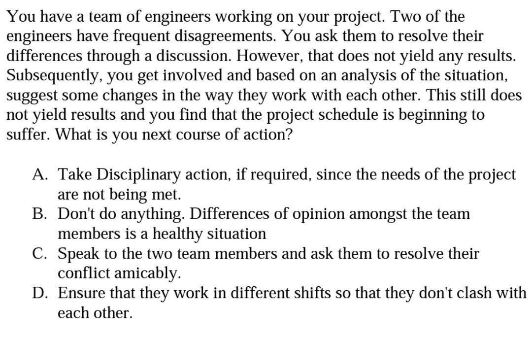 Solved You have a team of engineers working on your project. | Chegg.com