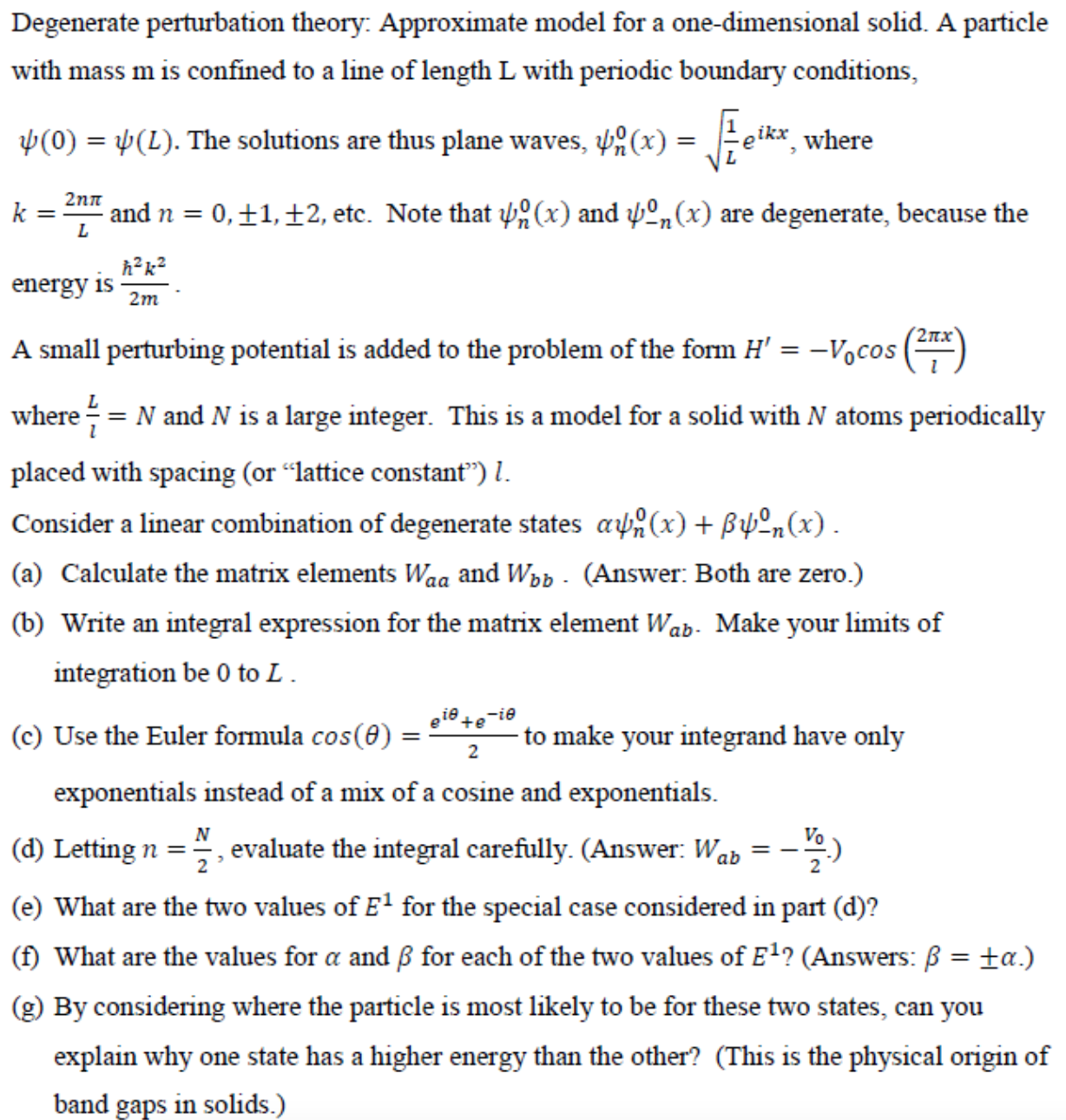 Solved Degenerate perturbation theory. Approximate model for | Chegg.com