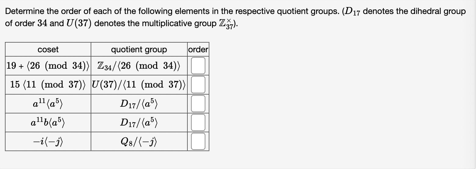 Solved Determine the order of each of the following elements | Chegg.com