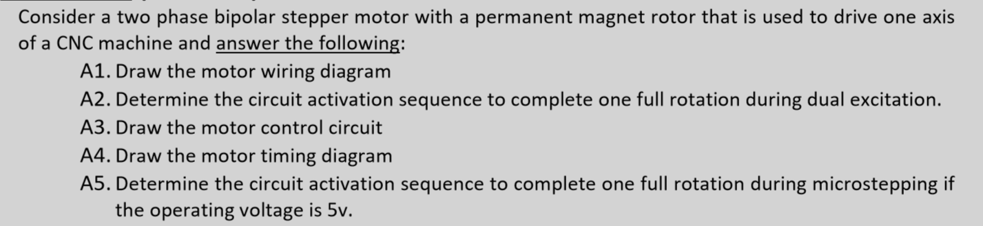 Solved Consider a two phase bipolar stepper motor with a | Chegg.com