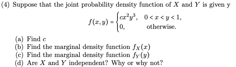 Solved (4) Suppose that the joint probability density | Chegg.com