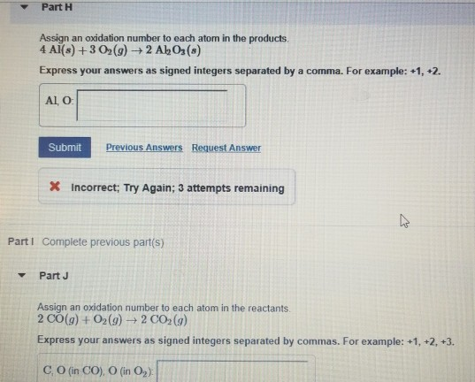 Solved Part H Assign an oxidation number to each atom in the | Chegg.com