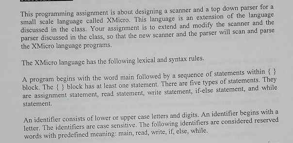 the micro language has the following lexical and | Chegg.com