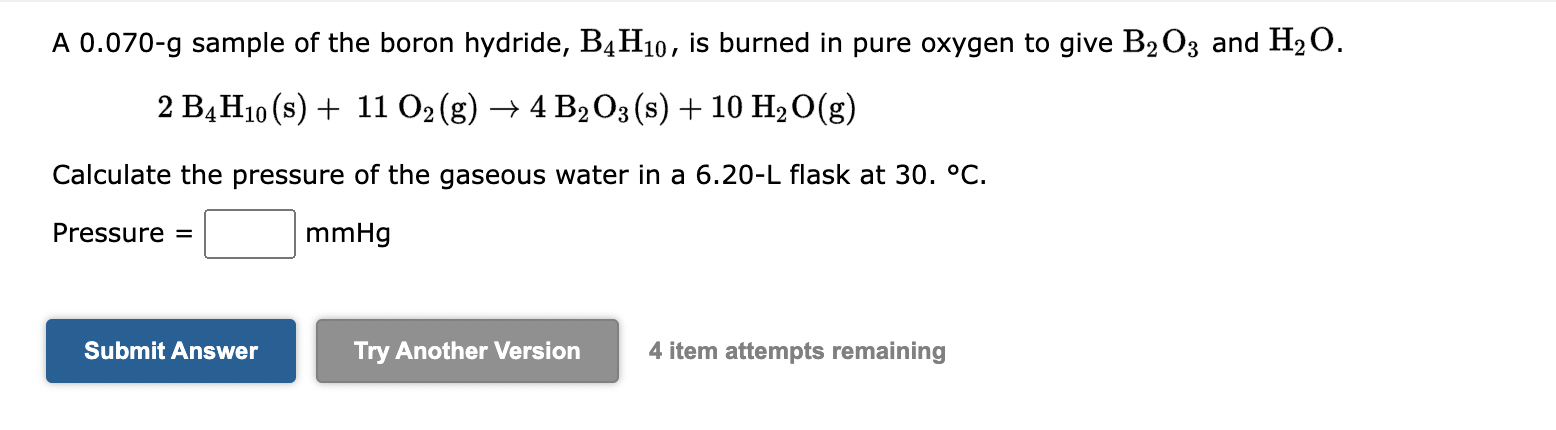 Solved A 0.070-g sample of the boron hydride, B4H10, is | Chegg.com