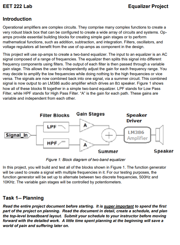 Solved EET 222 Lab Equalizer Project Introduction | Chegg.com