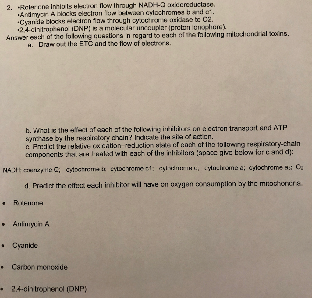 Solved .Rotenone inhibits electron flow through NADH-Q | Chegg.com