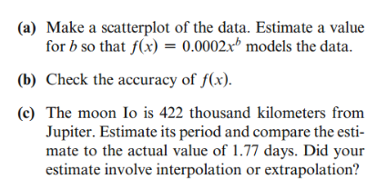 Solved 140. Lunar Orbits for Jupiter Use the data in the | Chegg.com