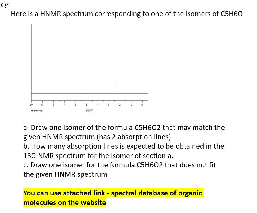 Solved Here is a HNMR spectrum corresponding to one of the | Chegg.com
