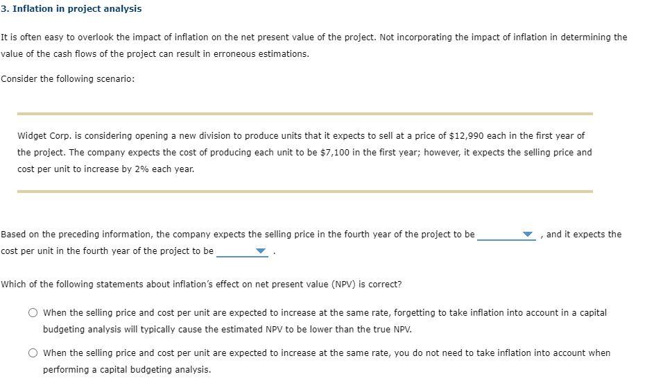 Solved 3. Inflation in project analysis It is often easy to | Chegg.com