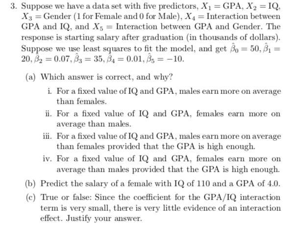 Solved 3. Suppose we have a data set with five predictors, | Chegg.com