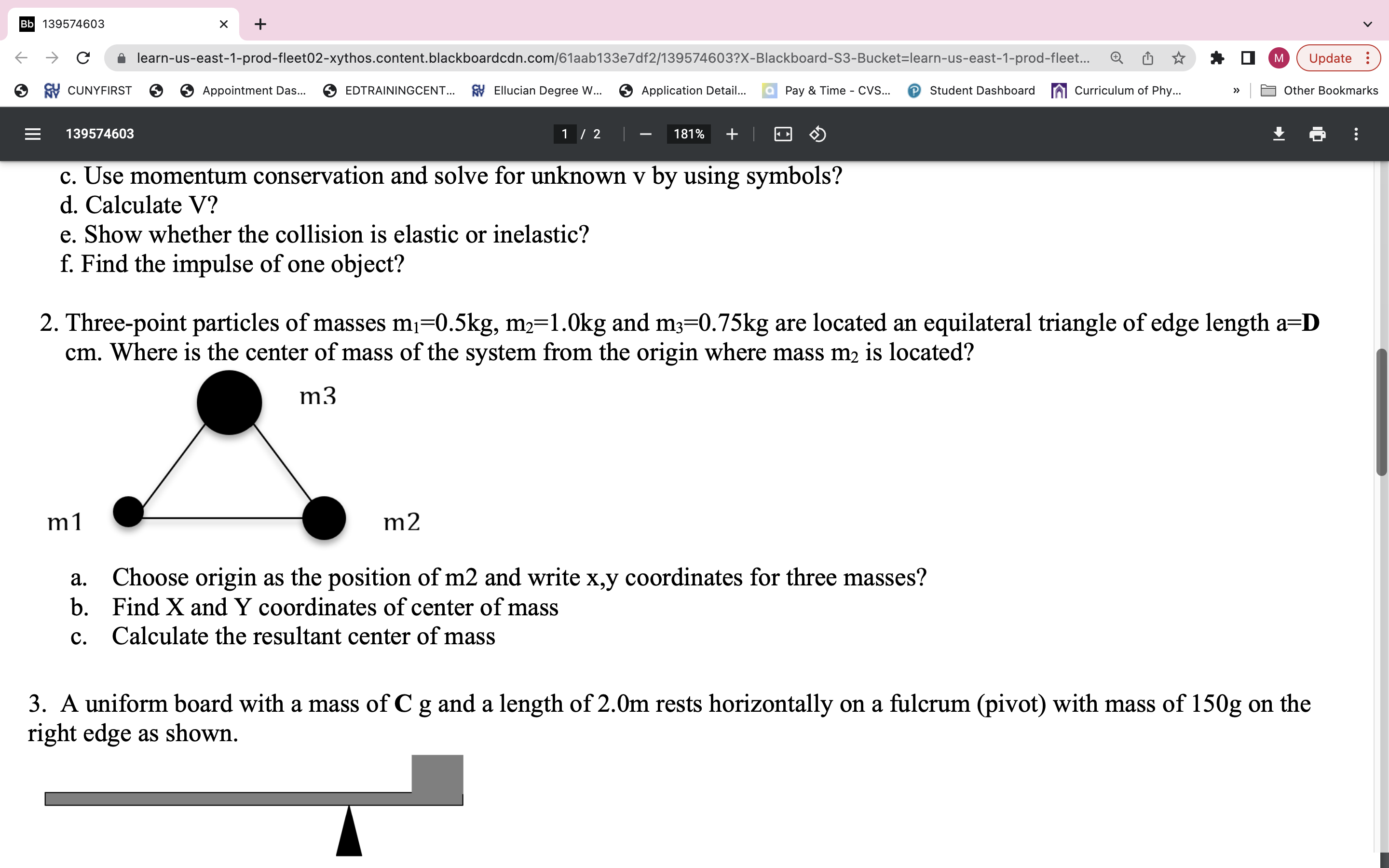 Solved c. Use momentum conservation and solve for unknown v | Chegg.com