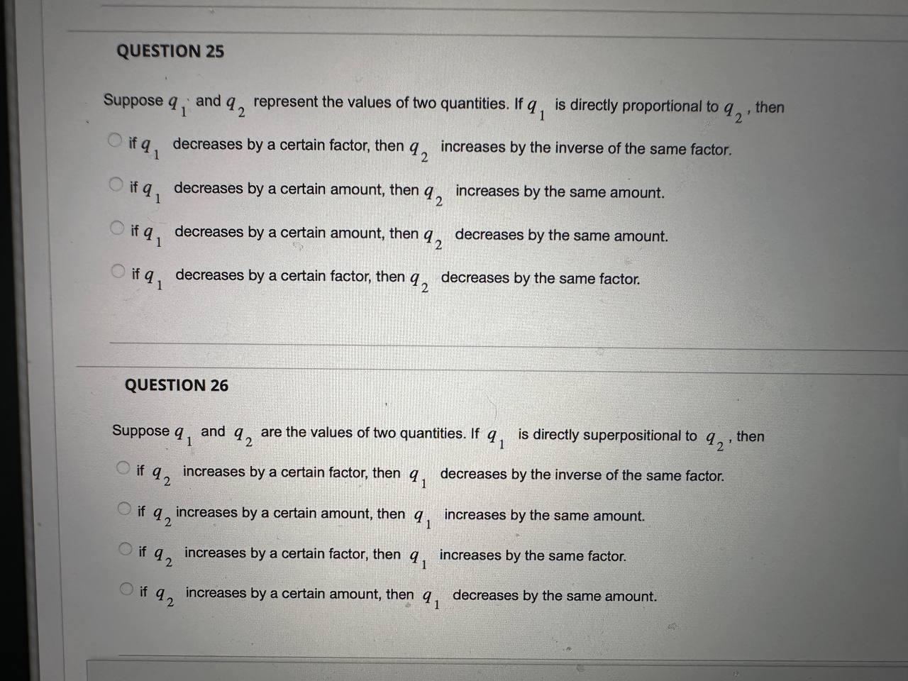 Solved Suppose q1 and q2 represent the values of two | Chegg.com