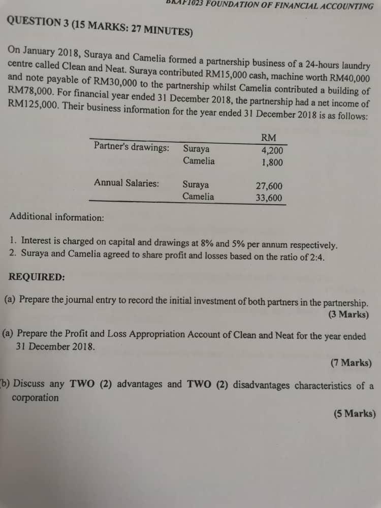 Solved FOUNDATION OF FINANCIAL ACCOUNTING QUESTION 3 (15 | Chegg.com