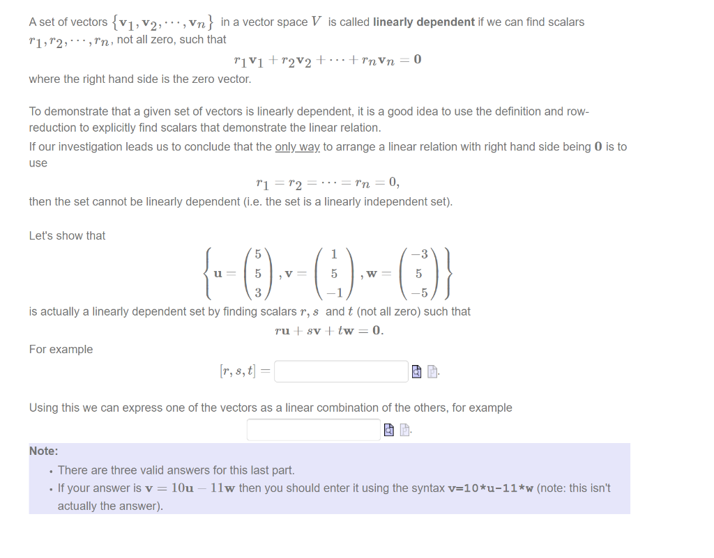 Solved A set of vectors {V1, V2, ., Vn} in a vector space V | Chegg.com