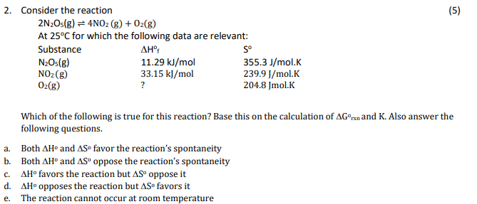 Solved Consider the reaction (5) 2N2O5(g) ⇌ 4NO2 (g) + O2(g) | Chegg.com