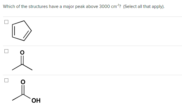 Solved Which of the structures have a major peak above 3000 | Chegg.com