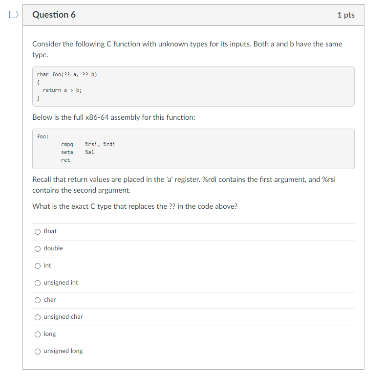 Solved Question 6 1 pts Consider the following C function | Chegg.com