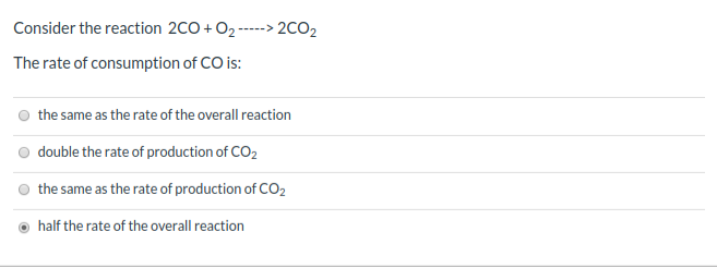 Solved Consider the reaction 2CO+O2-----> 2CO2 The rate of | Chegg.com