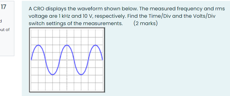 Solved 17 A CRO displays the waveform shown below. The | Chegg.com