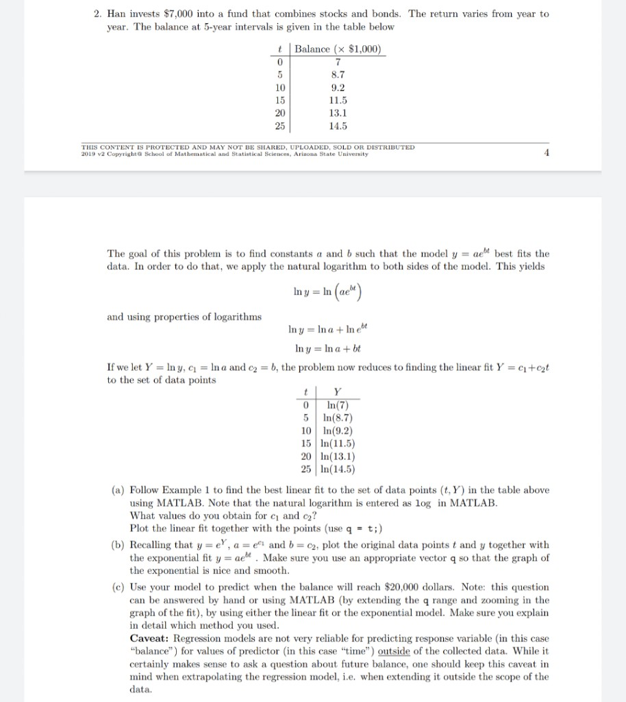 Solved Example 1: Least Squares Fit to a Data Set by a | Chegg.com
