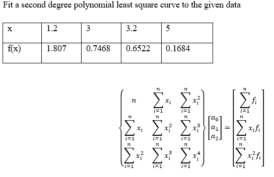Fit a second degree polynomial least square curve to | Chegg.com