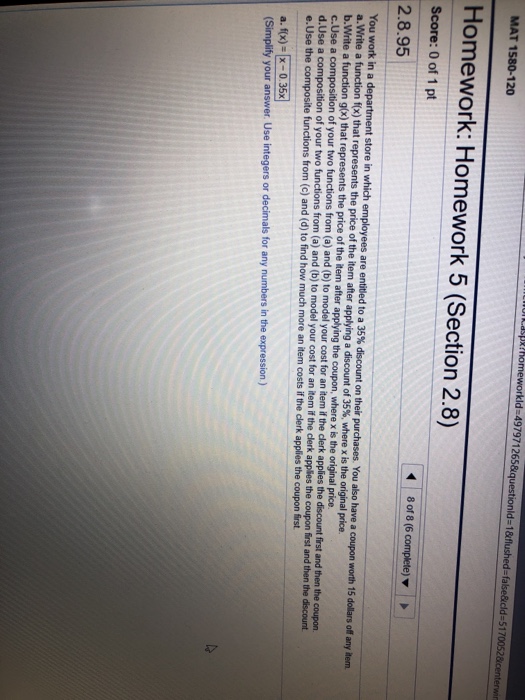 Solved Homework: Homework 5 (Section 2.8) Score: 0 of 1 pt | Chegg.com