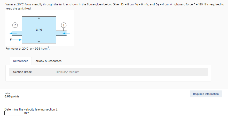Solved Water at 20°C flows steadily through the tank as | Chegg.com