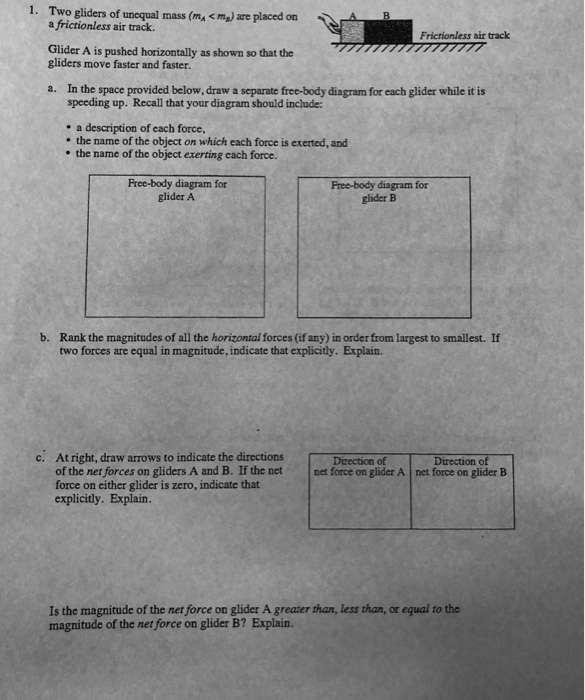 Solved 1. Two gliders of unequal mass (ma