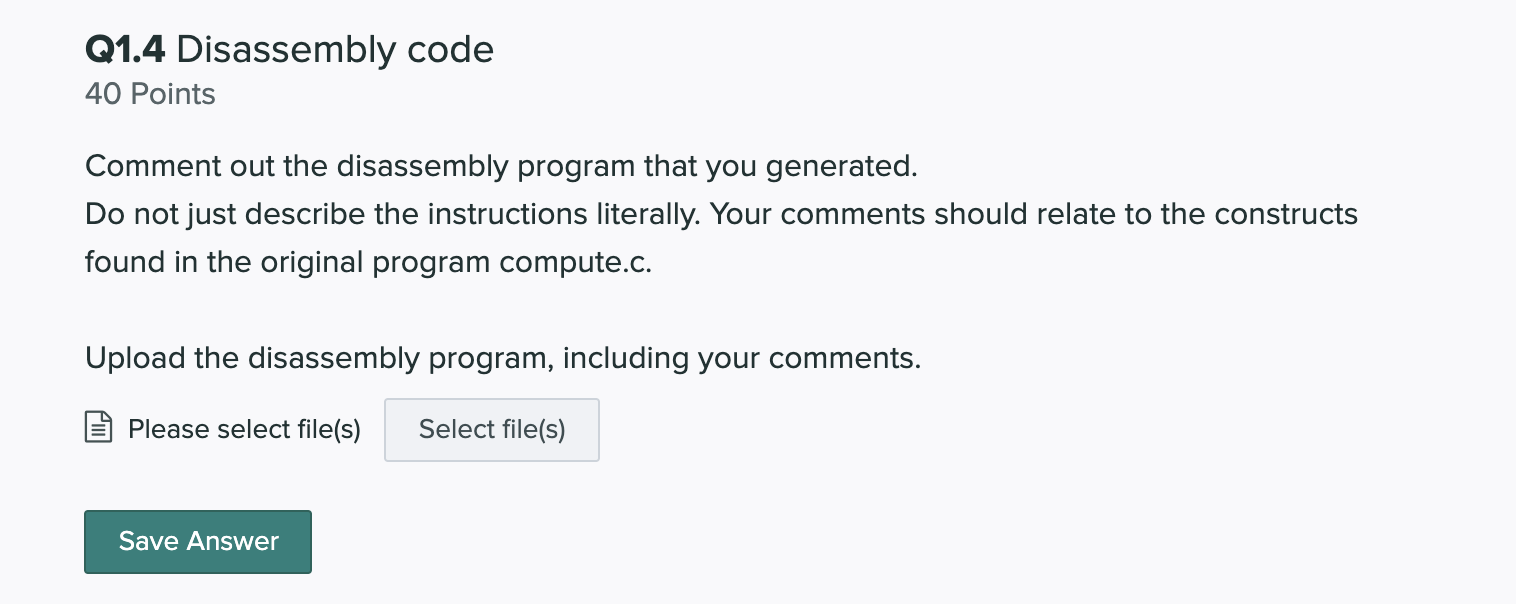 Q1.4 Disassembly code 40 Points Comment out the | Chegg.com