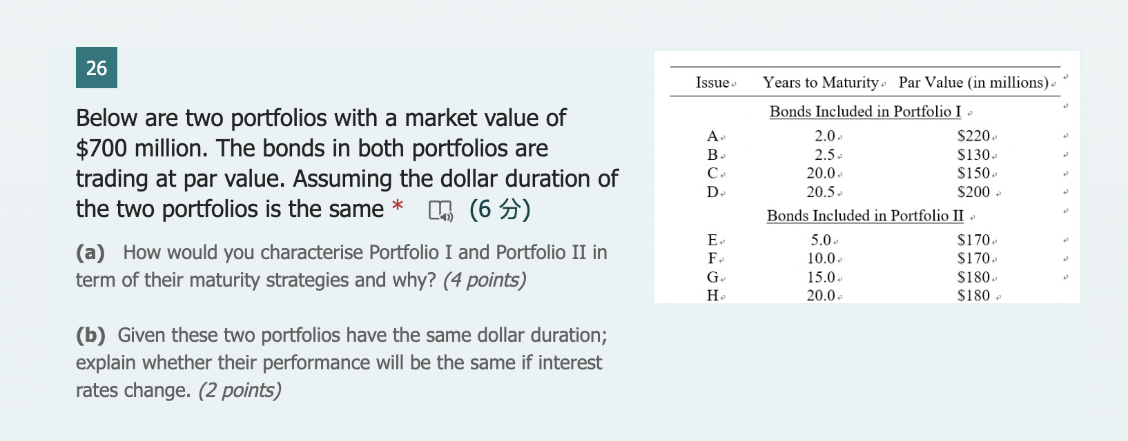 Solved Below are two portfolios with a market value of $700 | Chegg.com