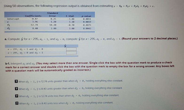 Solved Using 50 observations, the following regression | Chegg.com